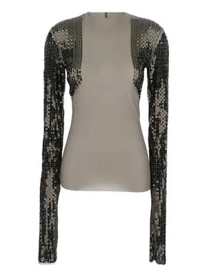 Rick Owens RICK OWENS Sequin-Embellished Crewneck Long Sleeve Top Silver