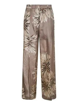 Brunello Cucinelli BRUNELLO CUCINELLI Silk Bloom Print Track Trousers With Monili Multicolor