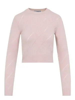 Prada Prada Pink Cashmere Cropped Sweater With Diamond Perforation Multicolor