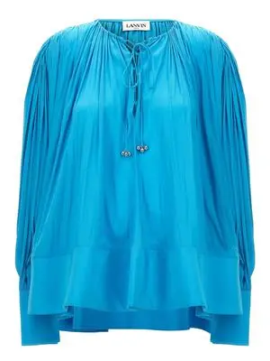 LANVIN Wide Blouse With Drawstring Detail - Blue