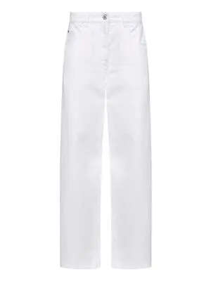 Brunello Cucinelli BRUNELLO CUCINELLI Ivory Cotton Relaxed Fit Wide Leg Jeans With Monili Embroidery Multicolor