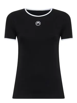 MARINE SERRE Black Ribbed Jersey Moon Logo T-shirt - Multicolor