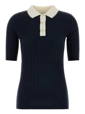 BRUNELLO CUCINELLI BRUNELLO CUCINELLI Navy Ribbed Wool Blend Polo Shirt