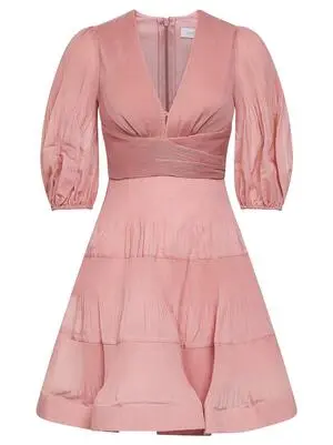 Zimmermann Dusty Pink Pleated Puff Sleeve Mini Dress - Multicolor
