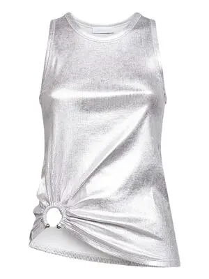 Rabanne Silver Foil Ribbed Jersey Tank Top With Piercing Detail - Multicolor