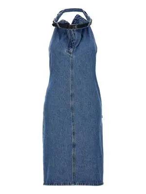 Coperni Belted Halter Neck Denim Dress - Blue