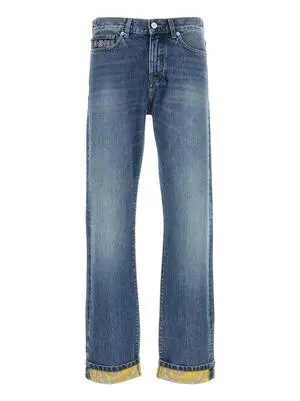 Versace Denim Jeans With Barocco Trim - Multicolor