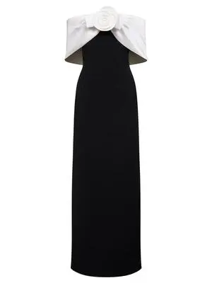 SELF-PORTRAIT Black Crepe Flower Maxi Dress - Multicolor