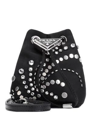 Prada Polyamide Pouch With Crystal Embellishments - Black