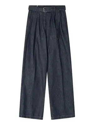 Dries Van Noten Belted Pleated Wide-leg Jeans - Blue