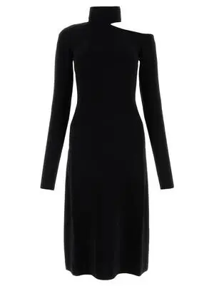 FERRAGAMO Black Ribbed Knit Dress With Asymmetrical Cut-out - Multicolor