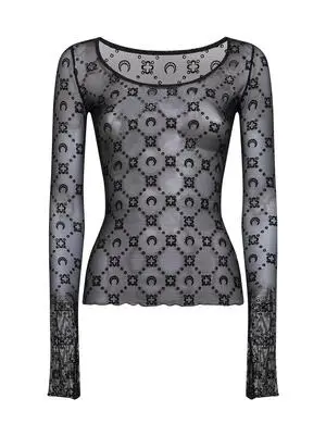 MARINE SERRE Black Monogram Mesh Long-sleeved Top - Multicolor