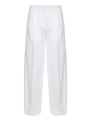 Brunello Cucinelli White Organza Sartorial Track Trousers With Monili - Multicolor