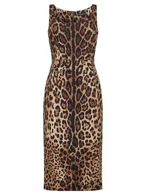 Dolce & Gabbana DOLCE & GABBANA Leopard Print Stretch Charmeuse Midi Dress Multicolor