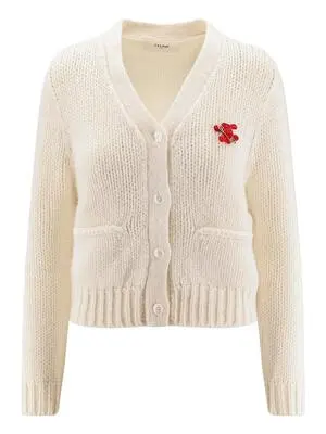 Celine CELINE V-Neck Silk And Cashmere Cardigan With Gold Metal Pin Detail Multicolor