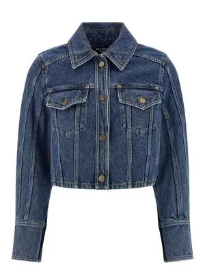 Balmain Cropped Denim Jacket - Blue