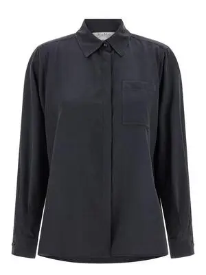Max Mara Max Mara Siamese Silk Shirt With Logo Appliqué Gray