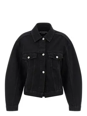 Jacquemus JACQUEMUS La Veste De-Nimes Embroidered Denim Jacket Black