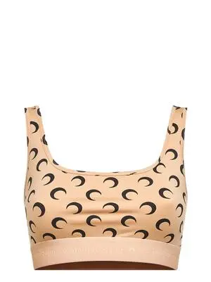 MARINE SERRE Beige Printed Jersey Moon Sports Bra - Multicolor