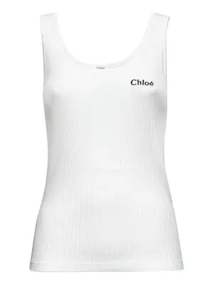 Chloé Ribbed Cotton Tank Top With Logo Detail - Multicolor