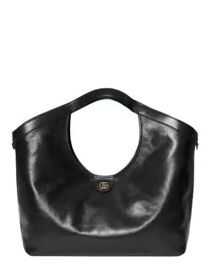 Gucci GUCCI Black Leather Tote Bag With Double G Detail Multicolor