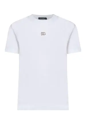 Dolce & Gabbana White Jersey Rhinestone Logo T-shirt - Multicolor