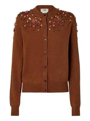 Fendi Wool And Cashmere Cardigan With Rhinestone Embellishments - Multicolor