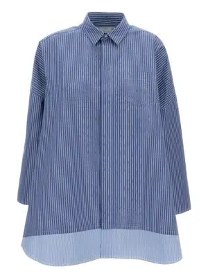 Sacai Oversized Striped Poplin Shirt With Double-layered Sleeves - Multicolor