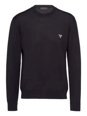 Prada Prada Wool Crewneck Sweater With Embroidered Logo Multicolor