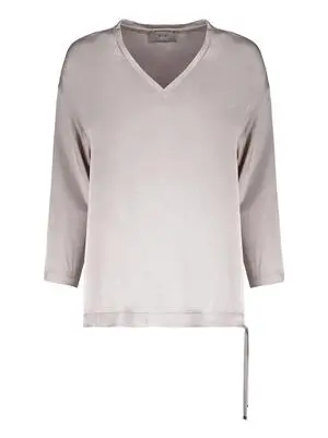 Herno Long Sleeve V-neck Top With Drawstring Hem - Gray