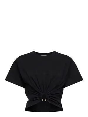 Rabanne Rabanne Black Cotton Cropped T-Shirt With Piercing Detail Multicolor
