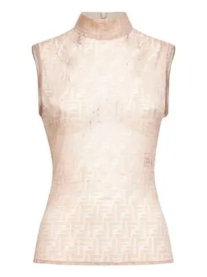 Fendi Pink Ff Stretch Lace Sleeveless Top - Multicolor