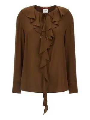 Max Mara Mstepica Silk Ruffle Blouse - Brown