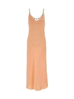 Rabanne Peach Satin Dress With Chain Detail - Orange