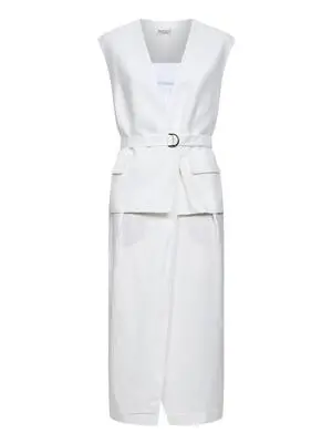BRUNELLO CUCINELLI BRUNELLO CUCINELLI Ivory Viscose And Linen Fluid Twill Midi Dress