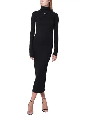 Off-White Ribbed High Neck Midi Dress - Black