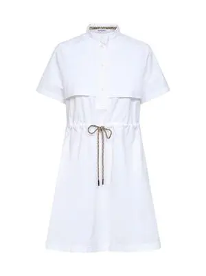 BURBERRY Burberry Cotton Poplin Short Dress With Mandarin Collar And Drawstring Waist