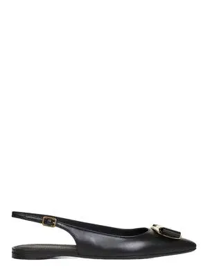 FERRAGAMO FERRAGAMO Black Nappa Leather Flat Slingbacks With Vara Plate Multicolor