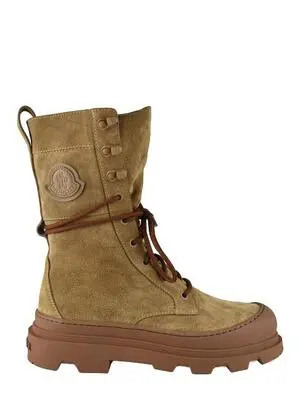 Moncler Leather Lace-up Boots - Cream