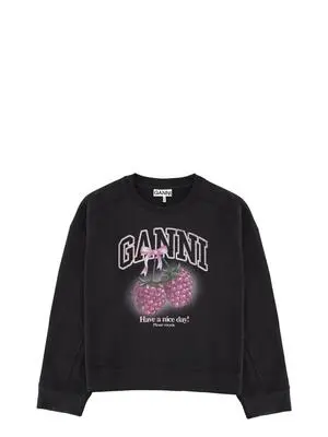 GANNI GANNI Oversized Raspberry Print Sweatshirt Gray