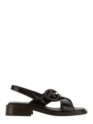 Prada Leather Slingback Sandals With Buckle Detail - Brown