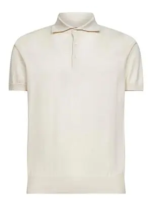 BRUNELLO CUCINELLI Brunello Cucinelli Men Ivory Lightweight Cotton Knit Polo Shirt