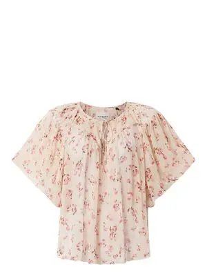 Isabel Marant Étoile Floral Pattern Tie Neck Short Sleeve Top - Multicolor