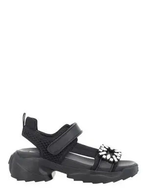 ROGER VIVIER Embellished Leather And Textile Sandals - Black