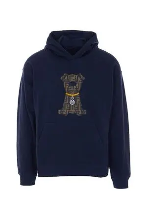 Fendi Logo Dog Printed Hoodie - Blue