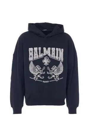 Balmain Balmain Crystal Embellished Hoodie Silver