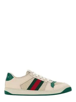 Gucci Leather Sneakers With Signature Web Stripes And Monogram Detail - Multicolor
