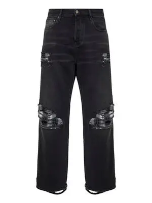 Amiri AMIRI Black Denim Flannel Repair Baggy Jeans Multicolor