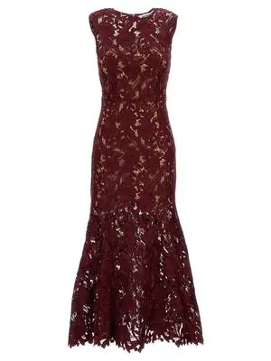 SELF-PORTRAIT Burgundy Guipure Lace Midi Dress - Multicolor