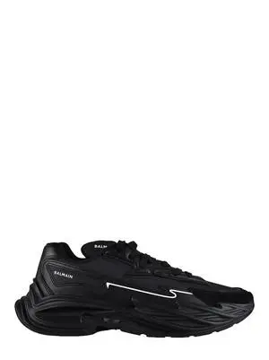 Balmain Run-row Leather And Suede Sneakers - Black